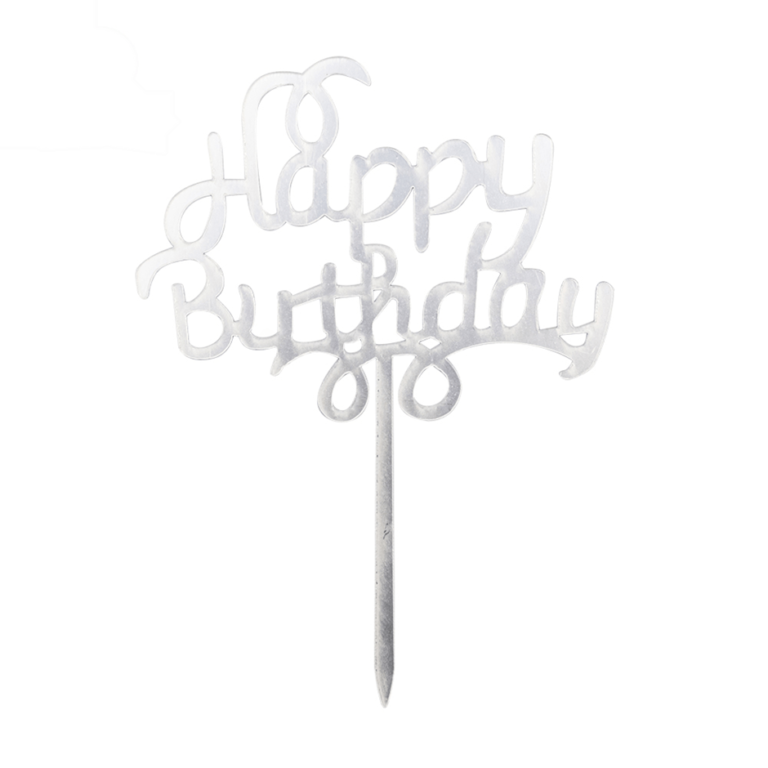 Silver Happy Birthday Cake Topper - Queenparty